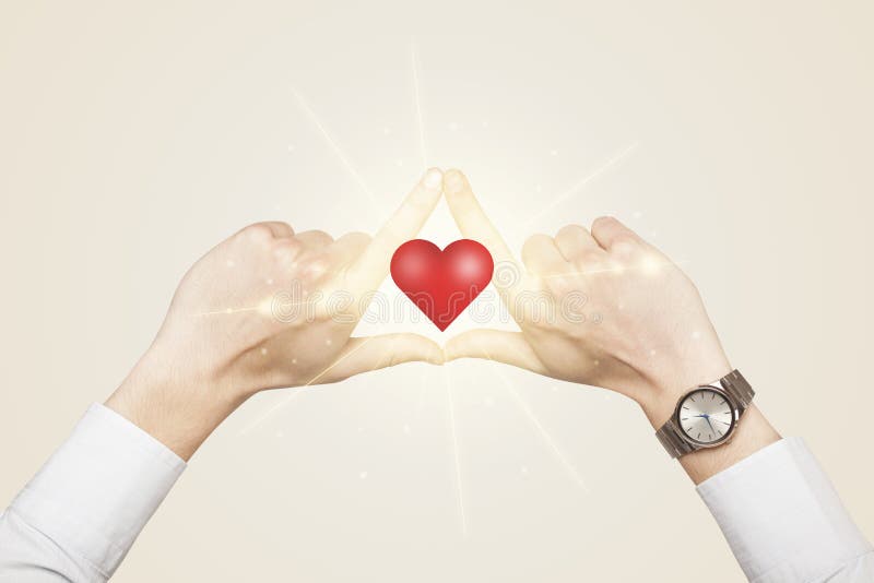 Hands Creating a Form with Shining Heart Stock Photo - Image of bright ...