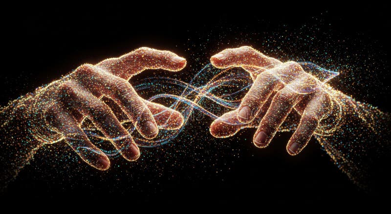 Hands Creating a Glowing Infinity Symbol Against a Dark Background ...