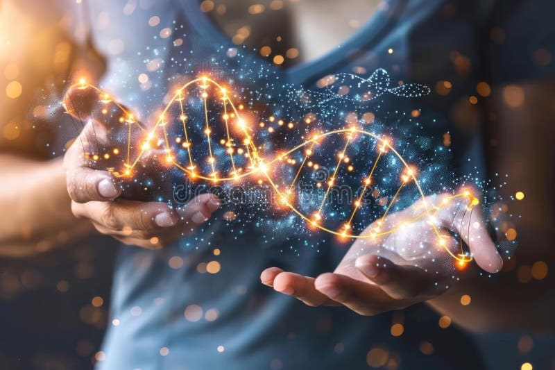 Hands Creating a Golden DNA Structure, Symbolizing the Innovative and ...