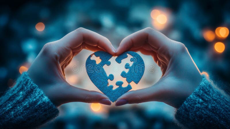 Hands Creating a Heart Shape Around a Puzzle Piece in Soft Light for ...