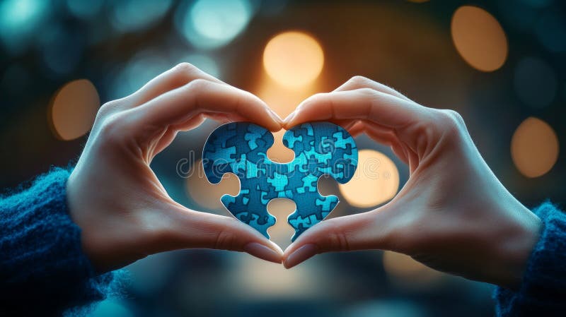 Hands Creating Heart Shape Around Puzzle Piece, Symbolizing Care and ...