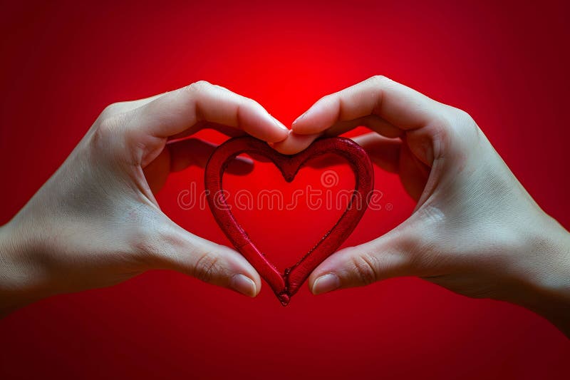 Hands Creating a Heart on a Vibrant Red Background. Stock Illustration ...