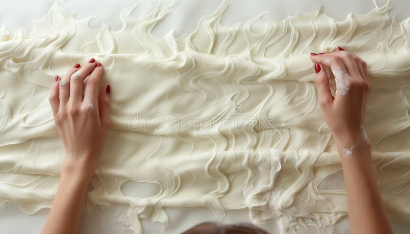 Hands Creating Patterns in Cream Texture Stock Photo - Image of ...