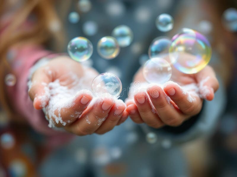 Hands Creating Soap Bubbles during a Playful Outdoor Activity Stock ...