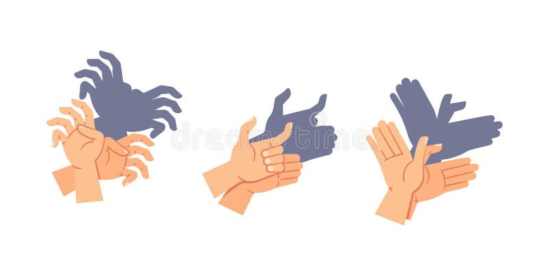 Hands Creating Various Shadow Puppets Including a Crab, Bird, and a Cow ...