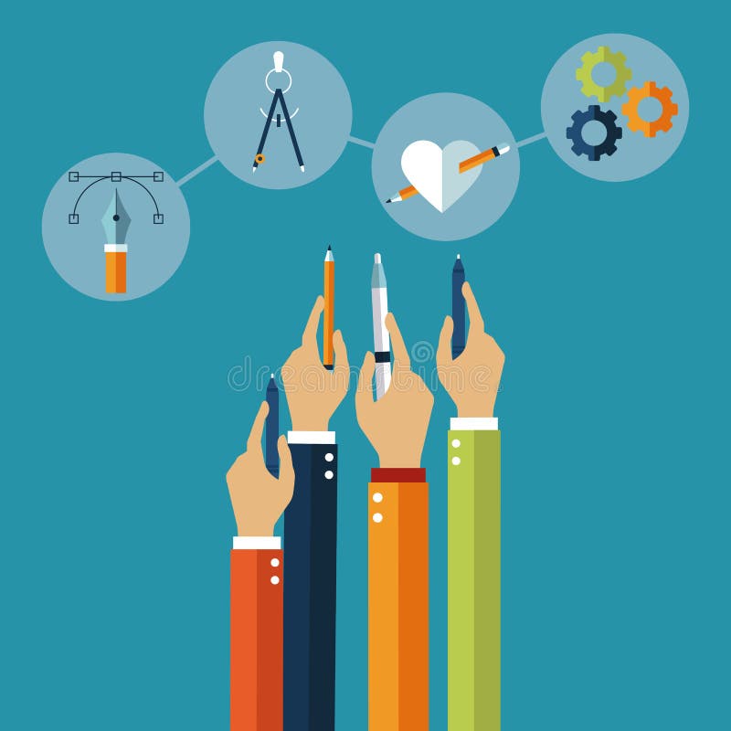 Hands in creative process stock vector. Illustration of office - 108638019