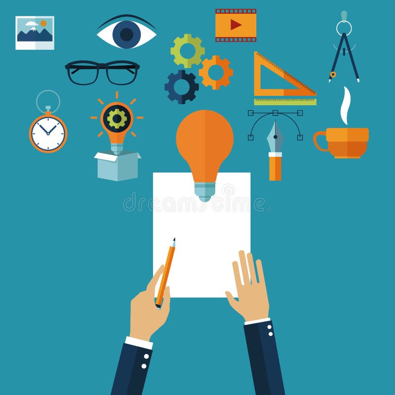 Hands in creative process stock vector. Illustration of office - 108638019