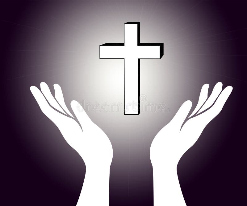 Hands and the cross stock vector. Illustration of christ - 69921223