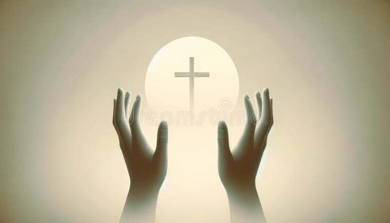 Hands and a Cross in Front of a Full Moon. Conceptual Christian Image ...
