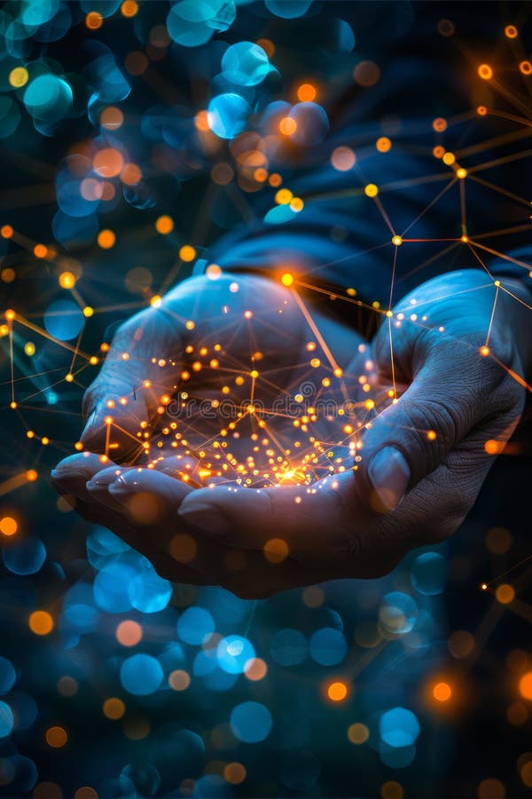 Illuminated Network Hands Holding Glowing Digital Connections ...