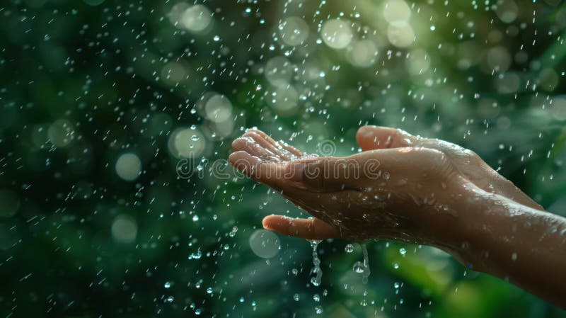 The Hands Catching Raindrops. AI Generated Stock Photo - Image of ...