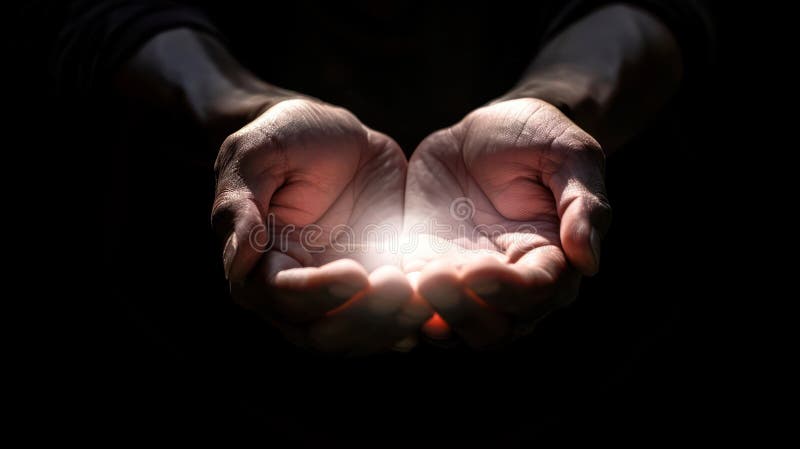 Hands Cupped Together with Light Radiating Stock Illustration ...
