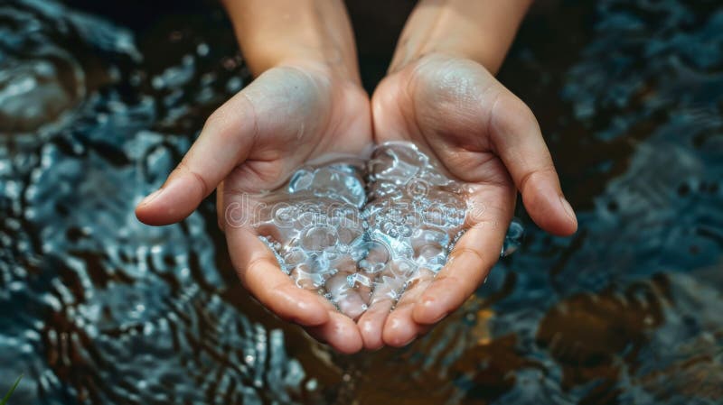 Hands Cupping Fresh Water.AI Generated Image Stock Image - Image of ...
