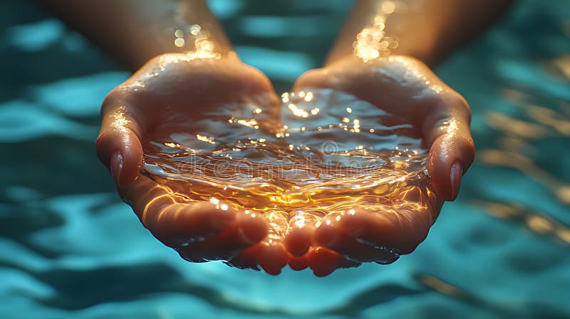 Hands Cupping Shimmering Water Stock Illustration - Illustration of ...