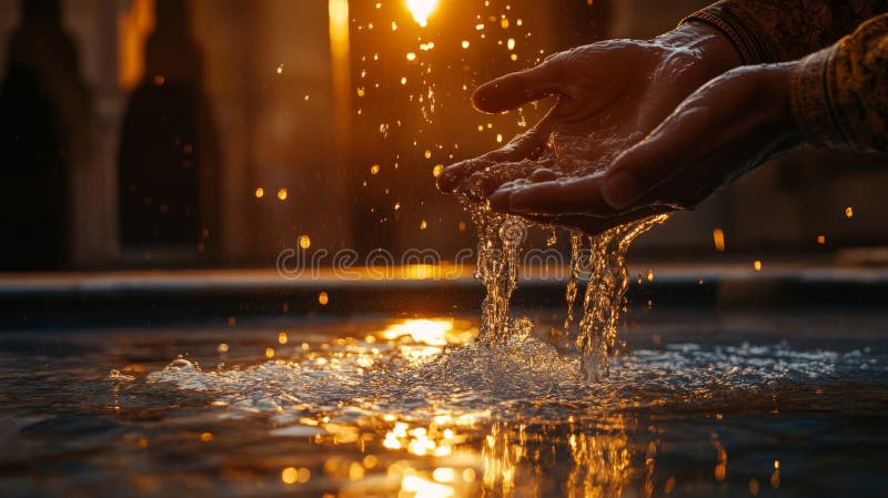 Hands Cupping Water in Sunlit Glow: a Moment of Reflection and Serenity ...