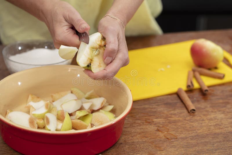 Hands Cutting Apples with a Knife Stock Image - Image of fruit ...