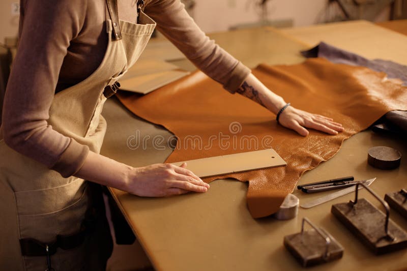 Crafting Leather Goods on Wooden Workbench Stock Photo - Image of ...