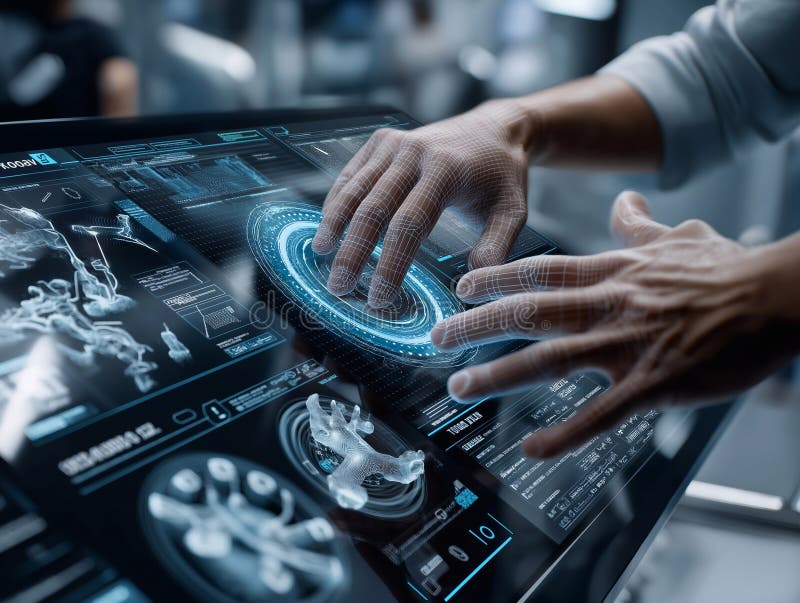 Hands of a Cyber Security Worker Working on a Virtual Innovative ...