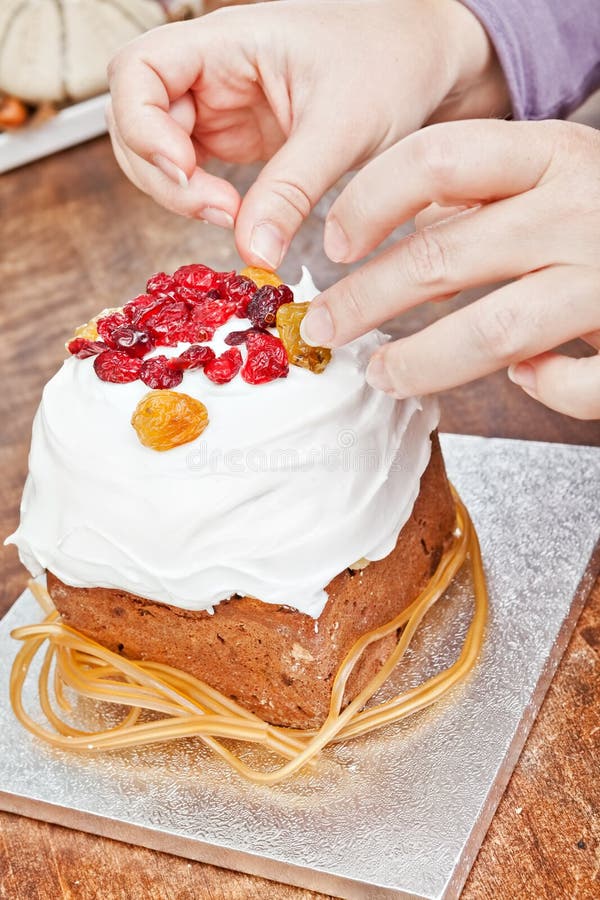 Hands Decorating Christmas Cake Stock Image - Image of tool ...