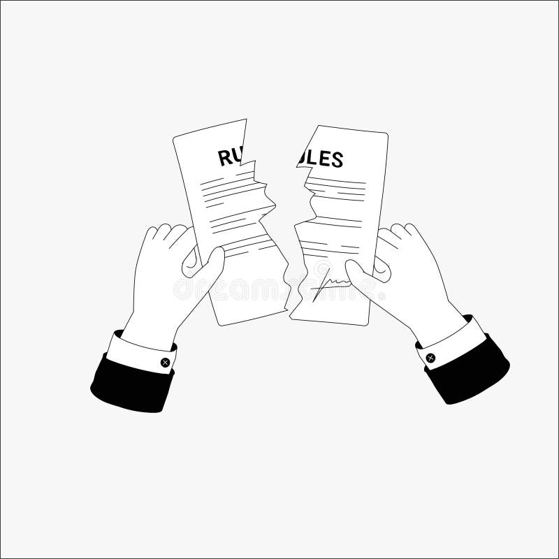 Hands Tearing a Rules Document in Flat Vector Illustration Symbolizing ...