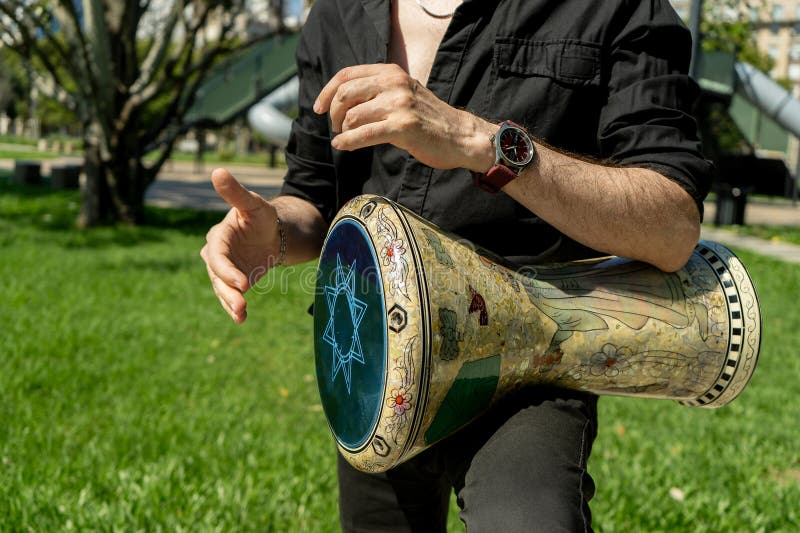 Hands of a Percussionist Playing His Derbake or Darbuka of Arabic ...