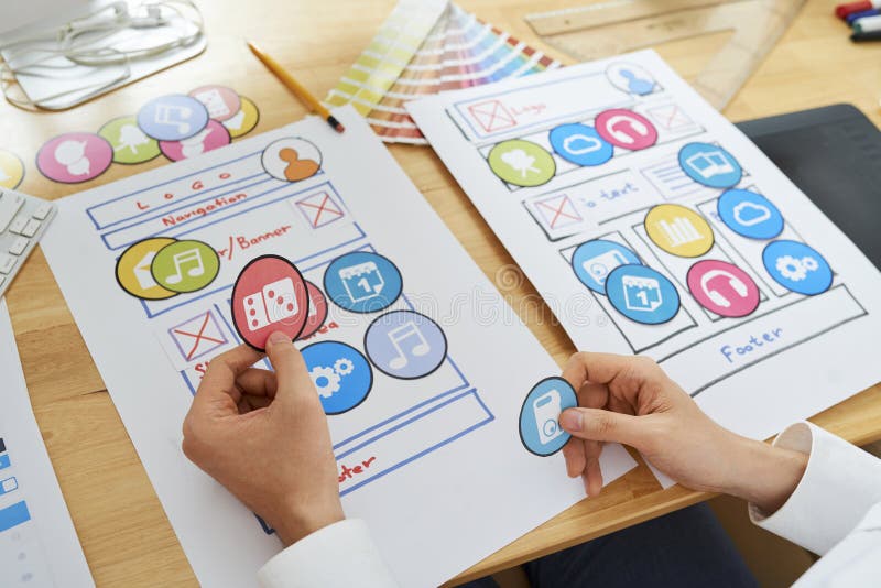 Designer choosing icon stock image. Image of graphic - 141258257