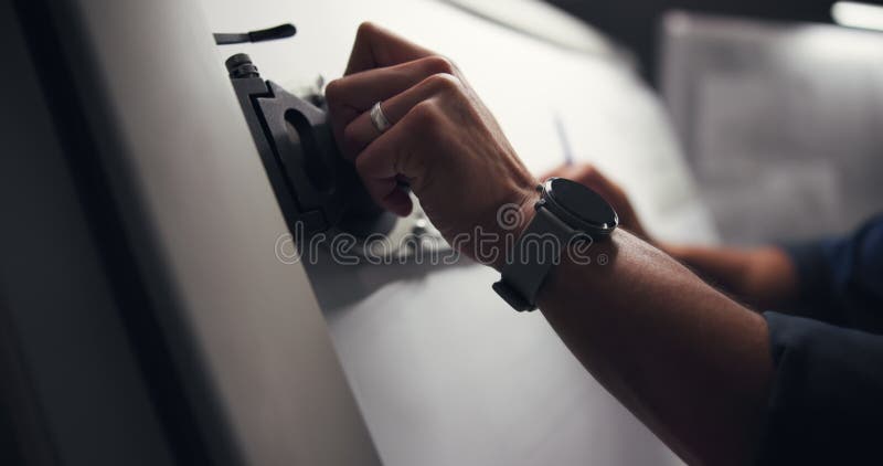 Hands, Designer and Drawing with Ruler, Canvas and Lines for ...