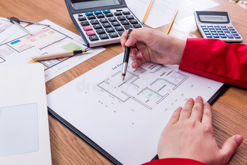 Hands of Designer and House Plan, New Project Development Stock Photo ...