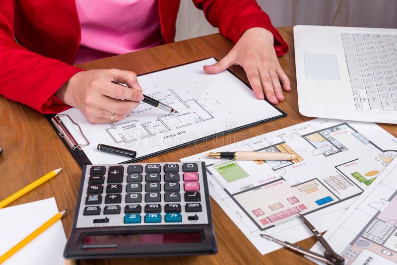 Hands of Designer and House Plan, New Project Development Stock Image ...