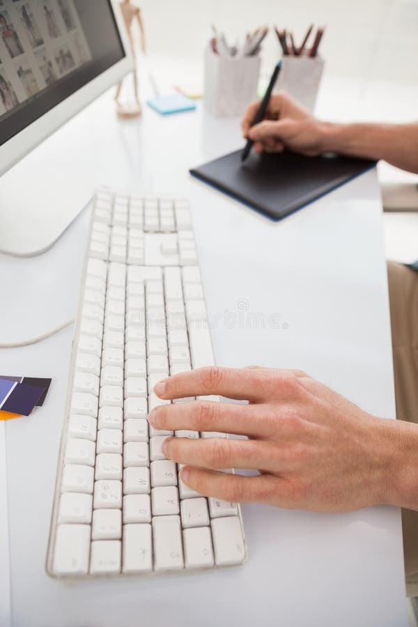 Hands of Designer Using Computer and Digitizer Stock Image - Image of ...
