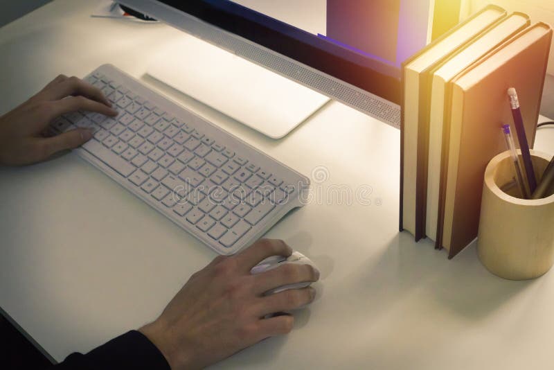 Hands on the desktop stock photo. Image of lifestyle - 135852138