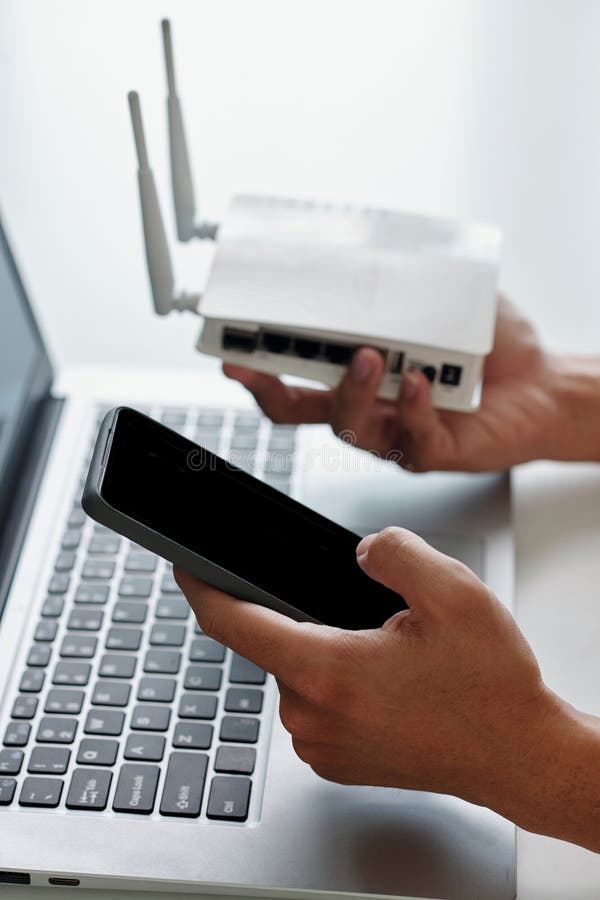 Installing WI-FI App stock image. Image of router, office - 275906821