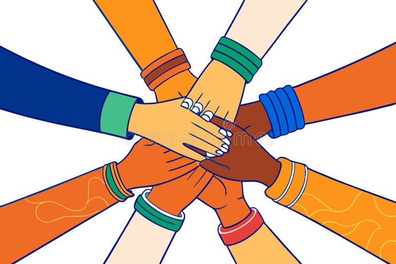 Hands in Different Colors Interlocking and Working Together in a ...