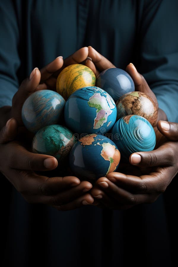 Hands of Different Ethnicities United Holding Planets Stock ...