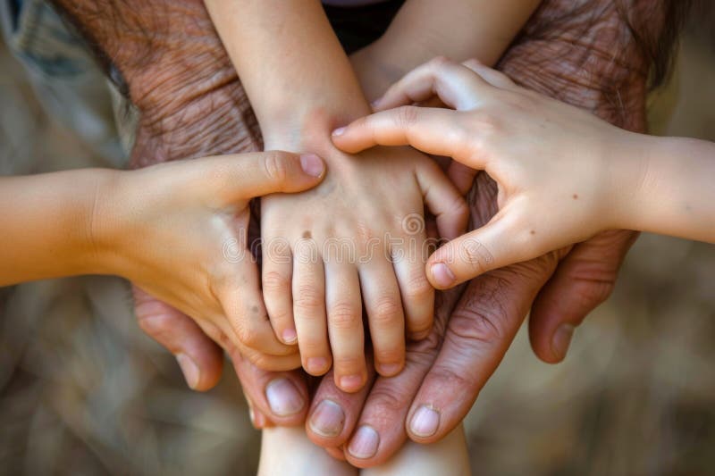 Hands of Different Generations Together, Symbolizing Unity. Stock Image ...