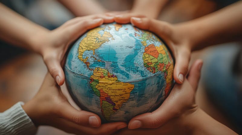 Hands of Different Nationalities Hold a Globe, Highlighting Global ...