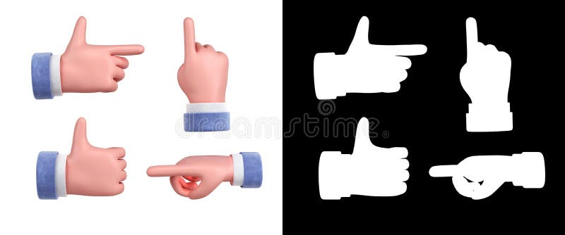 Hands in Different Poses 3d Render Icons on White with Alpha Stock ...