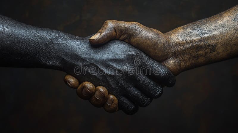 Two Hands Shaking in Unity, One Dark and One Light, Symbolizing ...