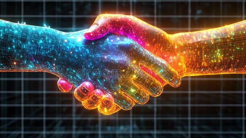 Digital Handshake Closing Business Deal Representing Partnership and ...