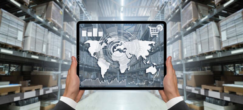 Hands with Digital Tablet on the Background of a Warehouse Stock Image ...