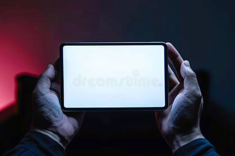 Hands Display Horizontal White Screen on Mobile Device Mockup Stock ...