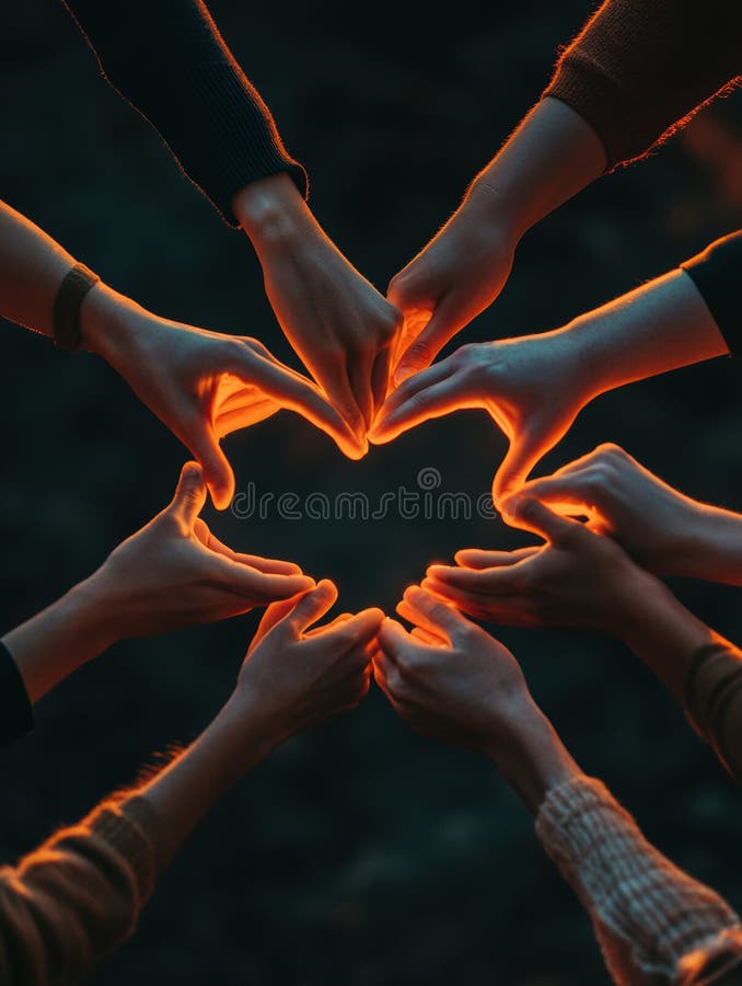 Multiple Hands Forming a Heart Shape Symbolize Unity, Kindness, and ...
