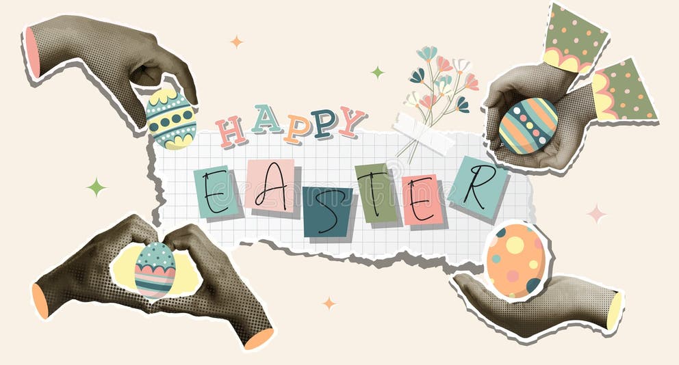 Hands of Diverse People Decorating Easter Eggs, Happy Easter Vector ...