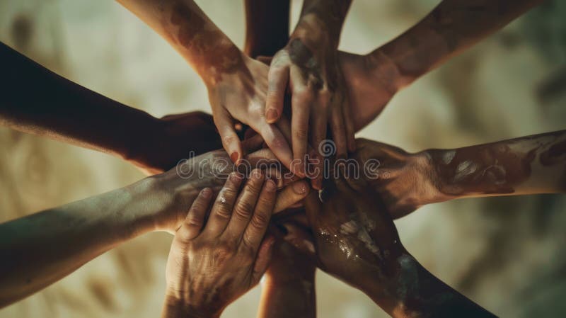 Hands of Diverse People Stacked Together. Unity and Teamwork Concept ...