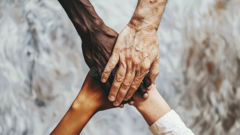 Hands of Diverse People Stacked Together. Unity and Teamwork Concept ...