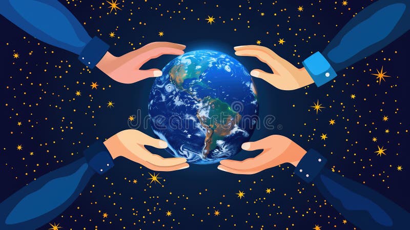Hands of Diverse People Touching Planet Earth. Multicultural Characters ...