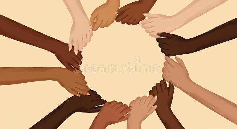 Hands of Diverse Skin Colors Form a Circle, Symbolizing Unity and ...