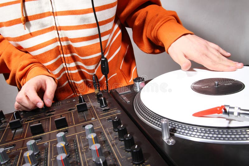 Hands of DJ Scratching Vinyl Record Stock Photo - Image of single ...
