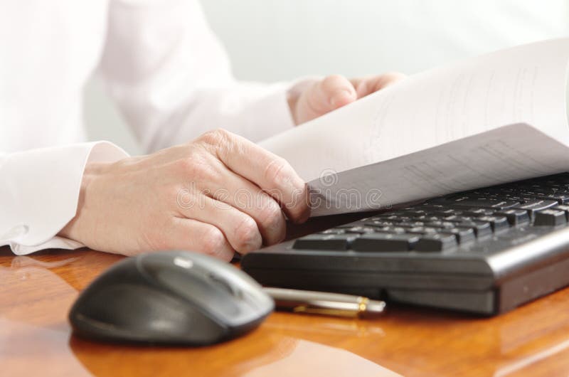 Hands with Document on a Computer Keyboard Stock Image - Image of mouse ...