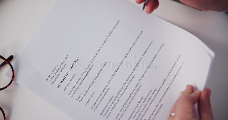 Hands, Documents and Office with Information for Warning, Discipline ...